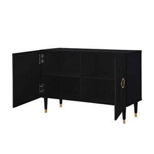 Inspired Home Sideboard - Black | Design: Belen | 2 Doors | Brushed Finish Gold Handle and Leg Tip