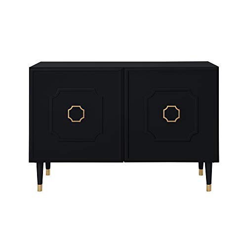 Inspired Home Sideboard - Black | Design: Belen | 2 Doors | Brushed Finish Gold Handle and Leg Tip