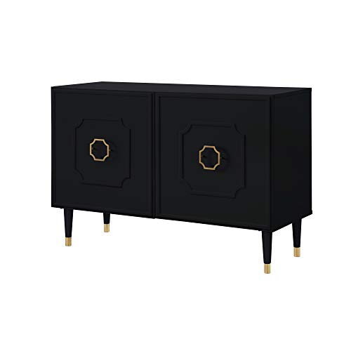 Inspired Home Sideboard - Black | Design: Belen | 2 Doors | Brushed Finish Gold Handle and Leg Tip