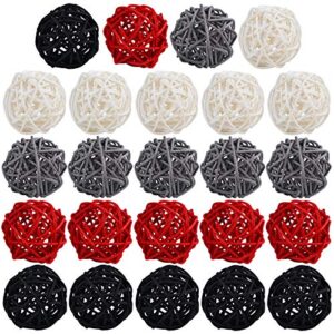 stmk 24 pcs 2 inch rattan balls decorations, wicker balls decorative for home decor diy vase bowl filler ornament baby room nursery décor wedding table decoration (black, grey, red, white)