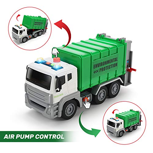 12" Garbage Truck Toys Trash Truck Recycle Truck with Sound and Light, Friction Powered Truck with 4 Garbage Cans, Push and Go Pull Back Car, Environmental Education Toys, Birthday Gift for Boys