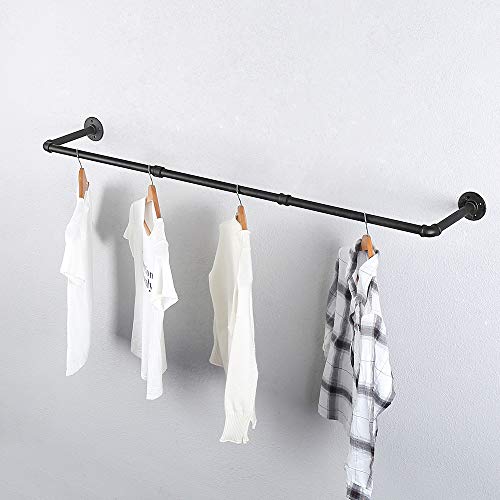 Industrial Pipe Clothing Rack Wall Mounted,Vintage Retail Garment Rack Display Rack Cloths Rack,Metal Commercial Clothes Racks for Hanging Clothes,Iron Clothing Rod Laundry Room(59in,Black)