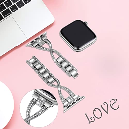 JFdragon for Apple Watch Band 38mm 40mm 41mm Women Series 8 7 6 5 4 3 2 1 SE iwatch Bands Bling Metal Bracelet Dressy Fancy Cute Strap Silver