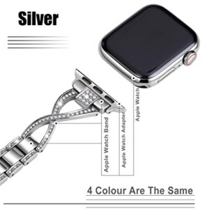 JFdragon for Apple Watch Band 38mm 40mm 41mm Women Series 8 7 6 5 4 3 2 1 SE iwatch Bands Bling Metal Bracelet Dressy Fancy Cute Strap Silver