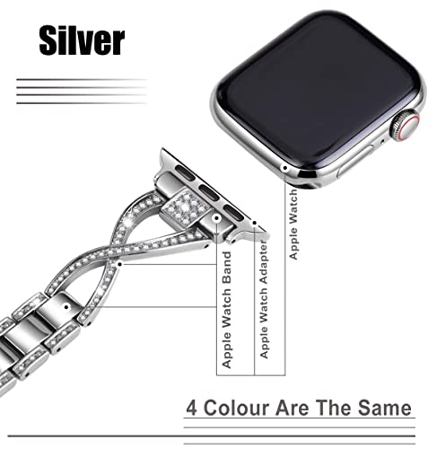 JFdragon for Apple Watch Band 38mm 40mm 41mm Women Series 8 7 6 5 4 3 2 1 SE iwatch Bands Bling Metal Bracelet Dressy Fancy Cute Strap Silver