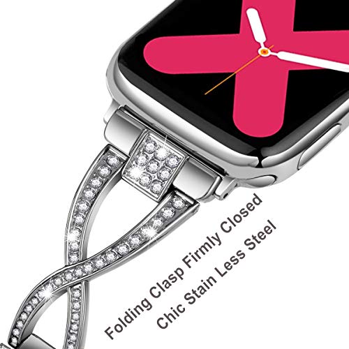 JFdragon for Apple Watch Band 38mm 40mm 41mm Women Series 8 7 6 5 4 3 2 1 SE iwatch Bands Bling Metal Bracelet Dressy Fancy Cute Strap Silver