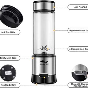 GOLDFOX Portable Blender, USB Rechargeable Personal Blender for Shakes and Smoothies, 15oz Detachable Portable Juicer Cup Small Fruit Juice Mixer for Travel, Gym, Office, etc. (with Brush)