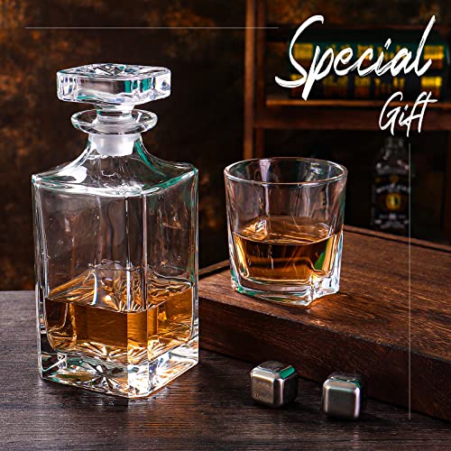 Glass Decanter with Airtight Geometric Stopper - Whiskey Decanter for Wine, Bourbon, Brandy, Liquor, Juice, Water, Mouthwash. Italian Lead-Free Glass (25.97 oz/768ml)