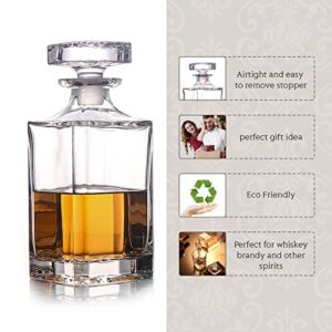 Glass Decanter with Airtight Geometric Stopper - Whiskey Decanter for Wine, Bourbon, Brandy, Liquor, Juice, Water, Mouthwash. Italian Lead-Free Glass (25.97 oz/768ml)