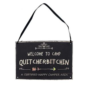 funly mee welcome to camp hanging decorative black metal sign 11.8×7.87 (inches)