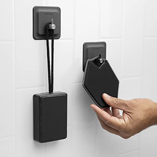 Tooletries - The Arnold Bathroom & Storage Hook - Silicone Toiletry Organizer, Shower & Bathroom Accessory - Features Silicone-Grip Technology, Removable & Reusable - Charcoal, 2 Pack