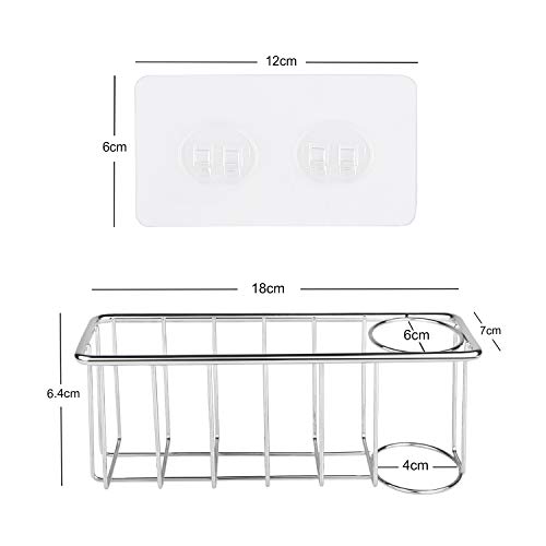 FEBBI Sponge Holder, SUS304 Stainless Steel Kitchen Sink Organizer, Sponge & Brush Holder 2-in-1 Sink Caddy Rust Proof, Water Proof & No Drilling(Come with 2 PCS Adhesives)