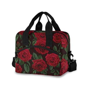 moudou rose flower lunch bag reusable insulated cooler lunch tote bag with adjustable shoulder strap for office work school picnic travel