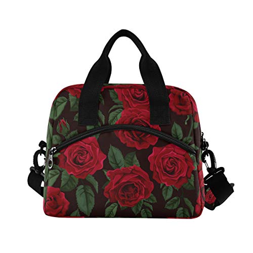 Moudou Rose Flower Lunch Bag Reusable Insulated Cooler Lunch Tote Bag with Adjustable Shoulder Strap for Office Work School Picnic Travel