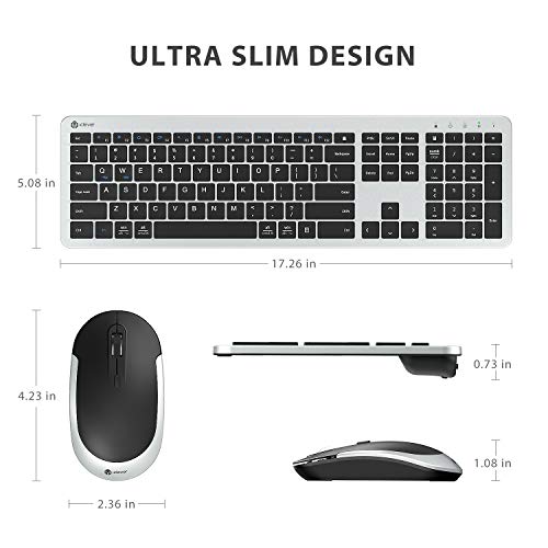 iClever GK08 Wireless Keyboard and Mouse - Rechargeable Wireless Keyboard Ergonomic Full Size Design with Number Pad, 2.4G Stable Connection Slim Mac Keyboard and Mouse for Windows, Mac OS Computer