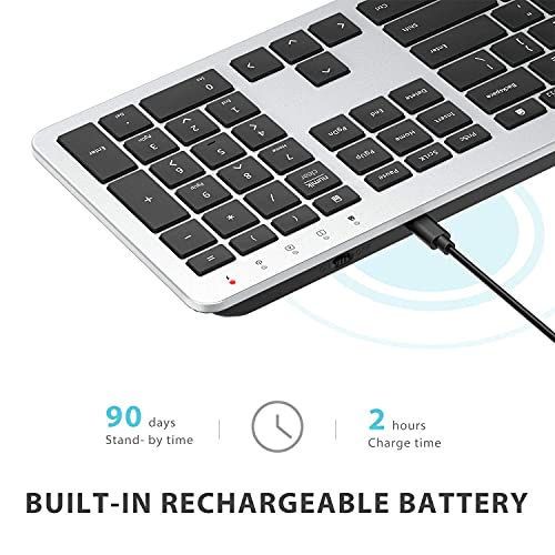 iClever GK08 Wireless Keyboard and Mouse - Rechargeable Wireless Keyboard Ergonomic Full Size Design with Number Pad, 2.4G Stable Connection Slim Mac Keyboard and Mouse for Windows, Mac OS Computer