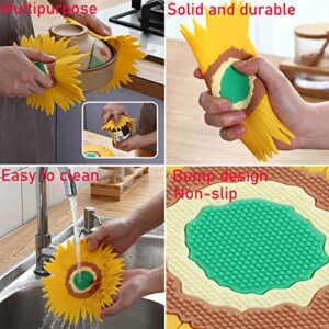 Set of 4 Silicone Trivets for Hot Pots and Pans Hot Dishes Mats Non-Slip Heat Resistant Pads for Table & Countertop Sunflower Coasters Kichen Decor