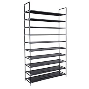 shoe rack with 10 layers non-woven, 100cm ultra large capacity fabrics & steel shoe shelf (black),shoe organizer for closet floor & entryway