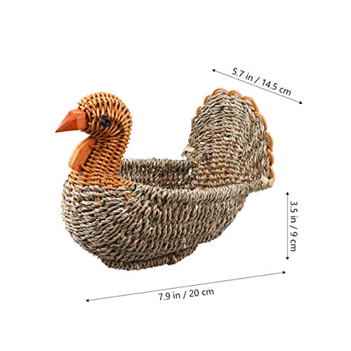 Exceart Wicker Storage Basket Turkey Shaped Multifunctional Handmade Woven Fruit Straw Basket Laundry Organizer for Vegetable Toy Magazine (Light Grey)