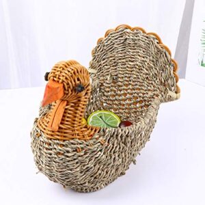 Exceart Wicker Storage Basket Turkey Shaped Multifunctional Handmade Woven Fruit Straw Basket Laundry Organizer for Vegetable Toy Magazine (Light Grey)