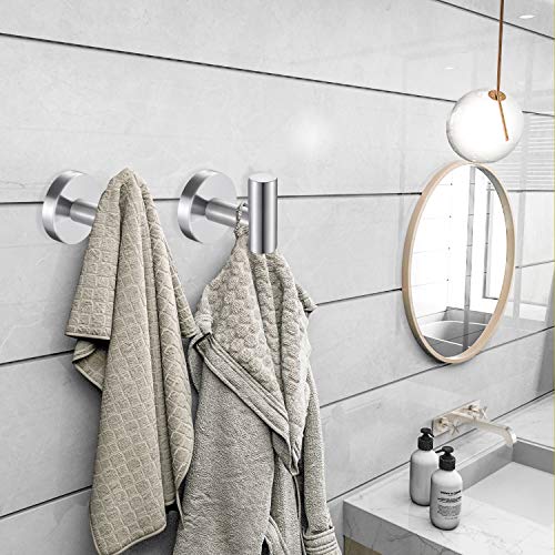 Homagic Bath Towel Hooks Robe Hook Holder Wall Mount Heavy Duty Wall Hooks SUS 304 Stainless Steel Coat Hook Closet Door for Bathroom Bedroom Hotel Kitchen Garage Pool 4 Pack (Brushed Nickel)