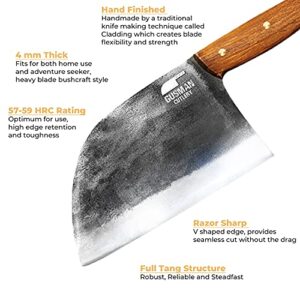 GUSMAN CUTLERY Serbian Chef Knife - Heavy Duty Butcher Knives Set Professional Carbon Steel Cleaver Knife w/ Sheath Rustic Full Tang Big Camp Bone Chopper for Men BBQ Cutting Kitchen Cooking Chopping