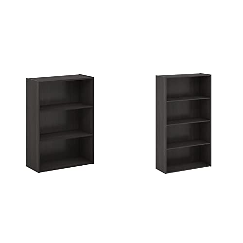 Furinno Pasir 3-Tier Open Shelf Bookcase, Espresso & Pasir 4-Tier Bookcase/Bookshelf/Storage Shelves, Espresso