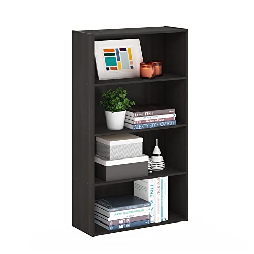 Furinno Pasir 3-Tier Open Shelf Bookcase, Espresso & Pasir 4-Tier Bookcase/Bookshelf/Storage Shelves, Espresso