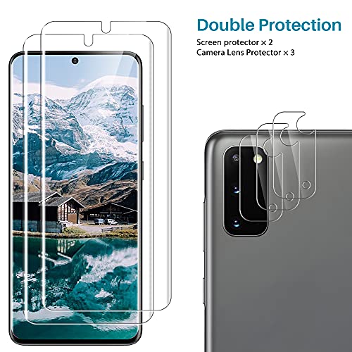 [2+3 Pack] LϟK Designed for Samsung Galaxy S20 2 Pack Screen Protector & 3 Pack Camera Lens Protector, Alignment Frame High Definition Clear Flexible TPU Film