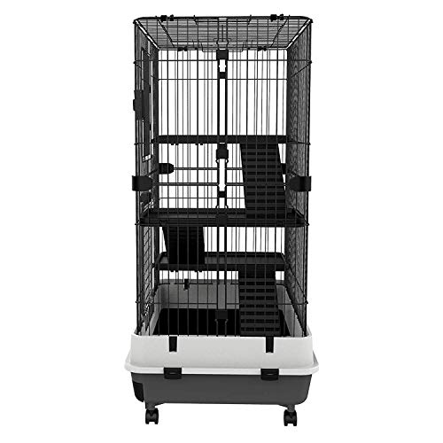 Extra Large Multi-Levels Indoor/Outdoor Small Animal Rabbit Bunny Guinea Pig Hedgehog Ferret Cat Chinchilla Squirrel Habitat Cage with Pull Out Tray Rolling Wheels (32" L x 21" W x 58" H, Black)