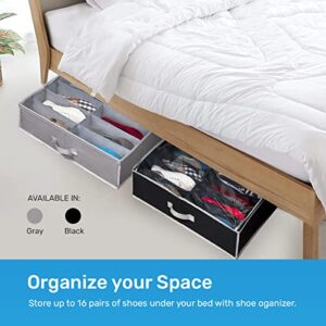 Under Bed Shoe Storage Organizer - TEAR-RESISTANT Heavy Duty 600D Material - Shoe Organizer Under Bed - Fits Men's and Women's Shoes, High Heels, and Sneakers - Up to 16 Pairs - Extra-Strong Zipper - Grey - Perfect for College Dorms