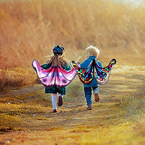 Coopay 10 Pieces Kids Butterfly Wings Costume with Masquerade Mask Antenna Headband for Kids Halloween Party (Rainbow and Pink)