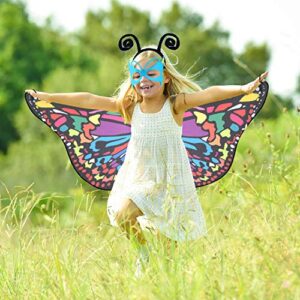 Coopay 10 Pieces Kids Butterfly Wings Costume with Masquerade Mask Antenna Headband for Kids Halloween Party (Rainbow and Pink)