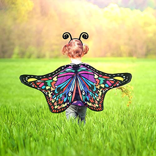 Coopay 10 Pieces Kids Butterfly Wings Costume with Masquerade Mask Antenna Headband for Kids Halloween Party (Rainbow and Pink)