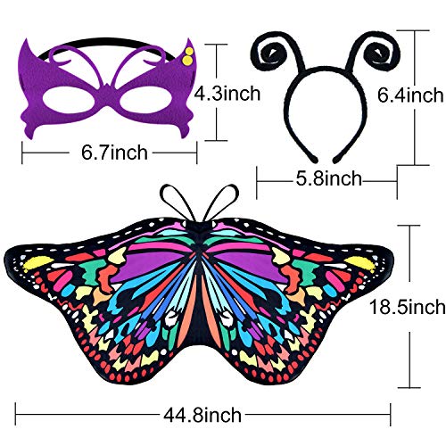 Coopay 10 Pieces Kids Butterfly Wings Costume with Masquerade Mask Antenna Headband for Kids Halloween Party (Rainbow and Pink)