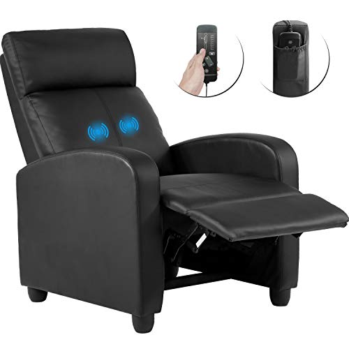 OffiClever Home Theater Modern Reclining Winback Single Sofa Reading Chair Easy Lounge with PU Leather Padded Seat Backrest (Black)