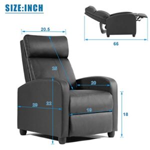 OffiClever Home Theater Modern Reclining Winback Single Sofa Reading Chair Easy Lounge with PU Leather Padded Seat Backrest (Black)