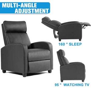 OffiClever Home Theater Modern Reclining Winback Single Sofa Reading Chair Easy Lounge with PU Leather Padded Seat Backrest (Black)