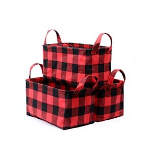 3 pack storage basket set buffalo plaid shelf basket decorative organizing baskets for toys, clothes, nursery, closet, home, office, red black grid