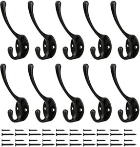 yihata 10 pack double coat hooks hardware black wall mounted hanging hook heavy duty for towel, bag, cap, scarf, hat, key