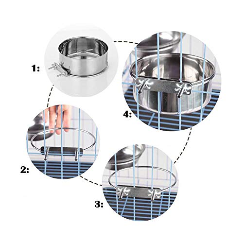 Stainless Steel Hanging Pet Bowls, Dog Crate Food and Water Bowl Metal Coop Cups with Clamp Holder, Detached Dog Cat Cage Kennel Bowl Feeder Dish for Dogs Cats Birds Ferret Rabbit and Small Animals