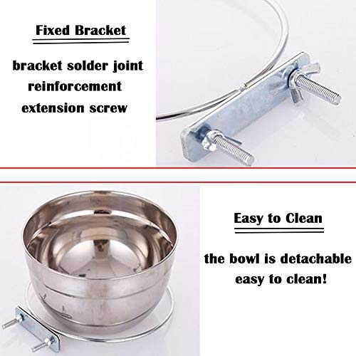 Stainless Steel Hanging Pet Bowls, Dog Crate Food and Water Bowl Metal Coop Cups with Clamp Holder, Detached Dog Cat Cage Kennel Bowl Feeder Dish for Dogs Cats Birds Ferret Rabbit and Small Animals