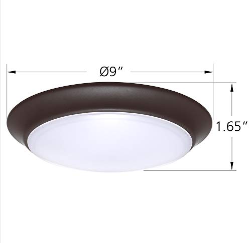 GRUENLICH LED Flush Mount Ceiling Lighting Fixture, 9 Inch Dimmable 15.5W, 1050 Lumen, Aluminum Housing Plus PC Cover, ETL and Damp Location Rated, 2-Pack, Bronze Finish-3000K