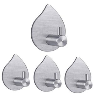 tbmax adhesive wall hooks, 4 pack heavy duty stainless steel towel hook for hanging, stick on wall hangers-waterdrop