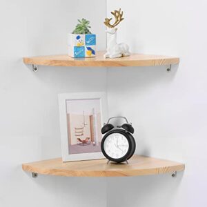 jorikchuo 12 inch corner wall shelf, set of 2 solid wood corner floating shelves for wall, round end wall mounted floating corner shelf for bedroom, bathroom, living room and kitchen (12" burlywood)