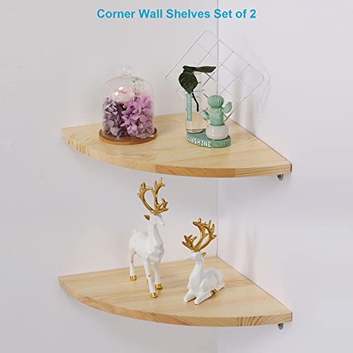 JORIKCHUO 12 inch Corner Wall Shelf, Set of 2 Solid Wood Corner Floating Shelves for Wall, Round End Wall Mounted Floating Corner Shelf for Bedroom, Bathroom, Living Room and Kitchen (12" Burlywood)