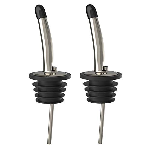 WANBAO 2Pcs Liquor Pourers Stainless Steel oil spouts Bottle Pour Spouts for Oil, Wine, Vinegar and Liquid, With Dust Caps.