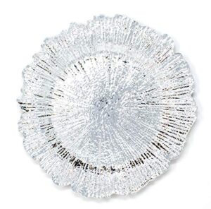 plastic reef charger plates glossy finish - set of 6 - thick and reusable - silver