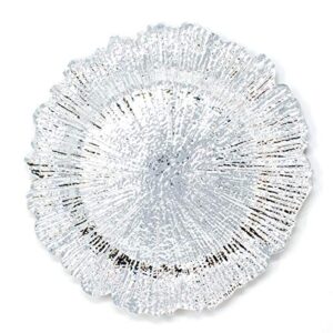 Plastic Reef Charger Plates Glossy Finish - Set of 6 - Thick and Reusable - Silver