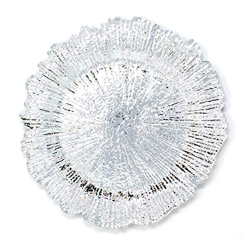 Plastic Reef Charger Plates Glossy Finish - Set of 6 - Thick and Reusable - Silver